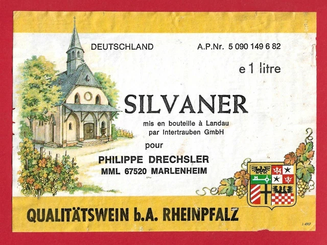 D281 ETIQUETTE ETTIKET Label RHEINPFALZ SILVANER Mise à LANDAU pour ...