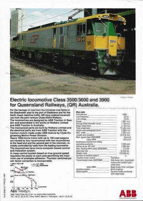 ABB TRACTION DATA-SHEET electric loco Class 3500/3600 & 3900 for QR ...