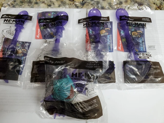 LOT OF 5 He-Man Skeletor Sonic Wacky Pack Toys NIP Sealed - Spoon and ...