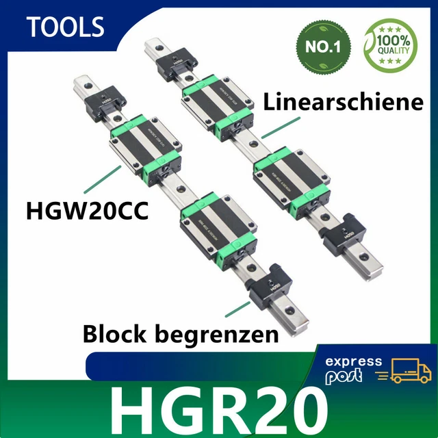 2STK HGR20 LINEARFÜHRUNG Guide Rail+4stk HGW20CC+4stk Gleitblock Block ...