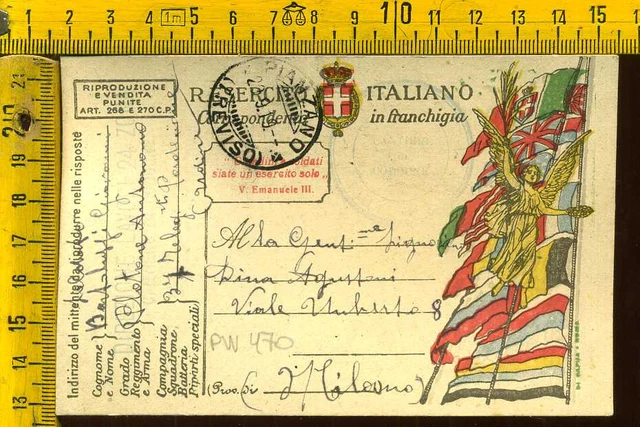 PRIMA GUERRA FRANCHIGIA Posta Militare Pianzano Treviso x Milano pw 470 EUR 8,49 - PicClick FR