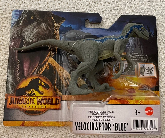 MATTEL JURASSIC WORLD Dominion Ferocious Pack VELOCIRAPTOR BLUE ...