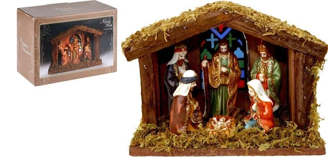 NATIVITY CRIB WITH 6 Figures £16.99 - PicClick UK