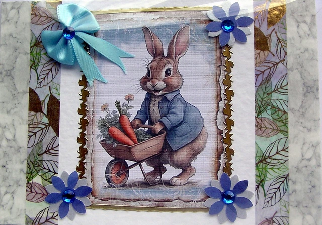 PETER RABBIT - Hand Crafted Decoupage Greeting Card - Blank (2740) £3. ...