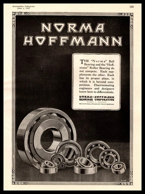 1927 NORMA HOFFMAN Bearings Corp. Stamford Connecticut "The Norma Ball ...