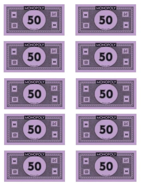 MONOPOLY MONEY 50'S 2024 Wad Genuine Official Fifty Dollar Notes x10 ...