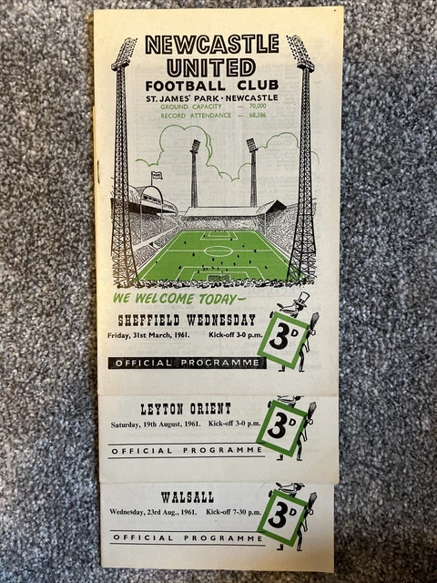 NEWCASTLE UNITED PROGRAMMES 1961 V Sheff Wed, V Leyton Orient, V ...