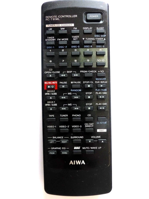 AIWA 5 CD HIFI REMOTE CONTROL RC-T91ML for CUD91M DX91 FXW919 MXD91M ...