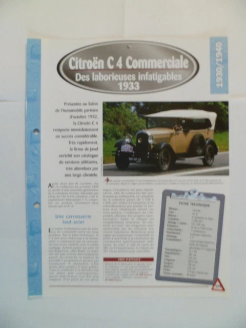 CARTE FICHE AUTO Citroen C4 Commerciale 1933 (399-400) EUR 2,50 ...