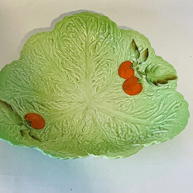 CARLTON WARE LETTUCE Cabbage Leaf Majolica Serving Dish Tomato Art Deco ...