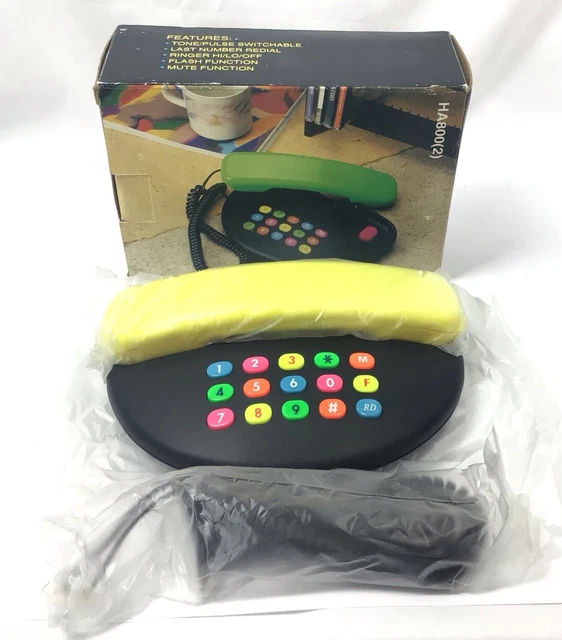 VINTAGE NEON YELLOW Corded Phone With Multi Neon Color Buttons NOS £33. ...