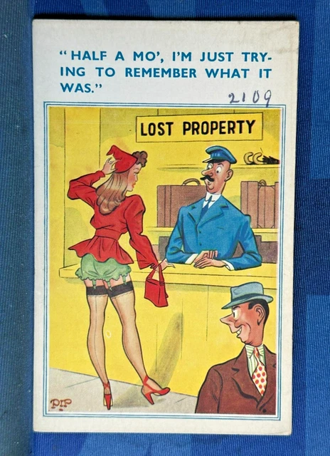 SAUCY PIP COMIC Postcard 1950s Nylons Stockings Panties Upskirt LOST ...