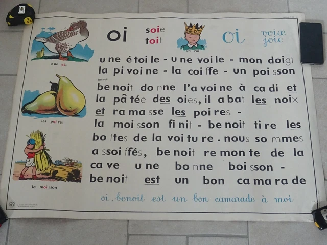 AFFICHE SCOLAIRE MDI ALPHABET lecture le son ON-OI ECOLE ANCIENNE art ...