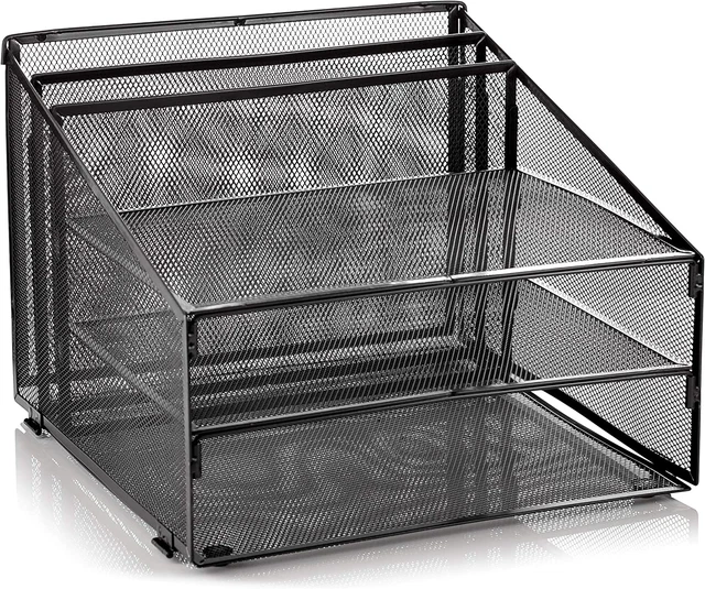 METAL OFFICE DESK Organizer 3-Tier, Mesh Desktop Document and A4 File ...