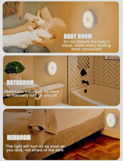 LED MOTION SENSOR Light Rechargeable PIR USB Portable Cabinet Stair ...