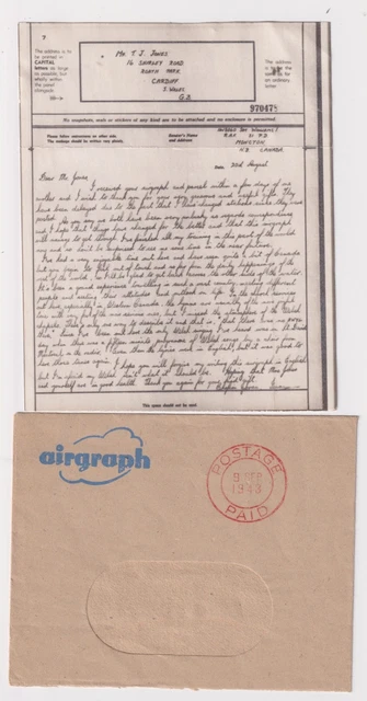 WW2 RAF MOCTON Canada 1943 Airgraph letter to Cardiff - Military Mail £ ...