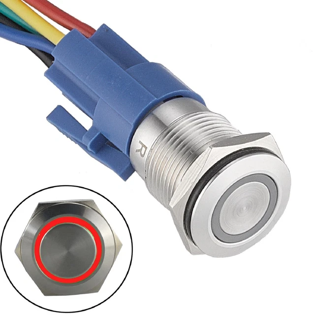 WIRED SOCKET AND Pin Push Button 22mm Latching Stainless Steel LED EUR ...