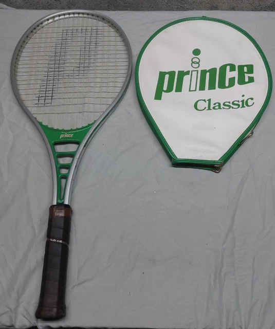 VINTAGE PRINCE GREEN Classic Aluminum Tennis Racket 4 1/2 & Cover pog ...