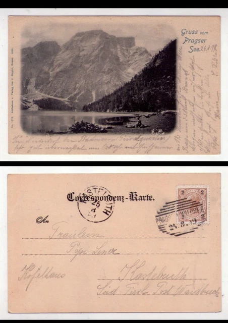 CARTOLINA/POSTCARD GRUSS VOM Pragser See. Lago di Braies. 1899 EUR 10 ...