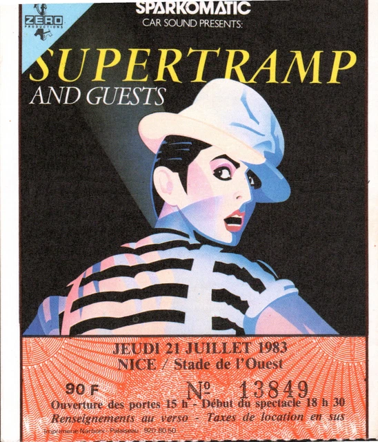 TICKET CONCERT SUPERTRAMP 1983 Nice EUR 20,00 - PicClick FR