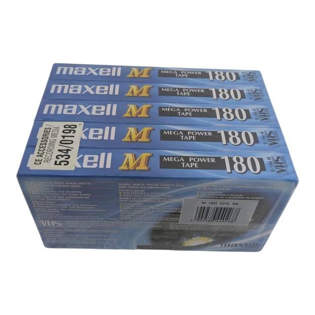 MAXWELL MEGA POWER E-180 VHS Blank Video Tapes 5 Pack New & Sealed (SE ...