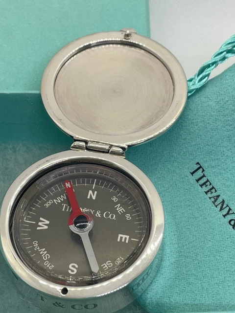 TIFFANY & CO. Sterling Silver 925 Compass with Pouch & Box Very Good ...