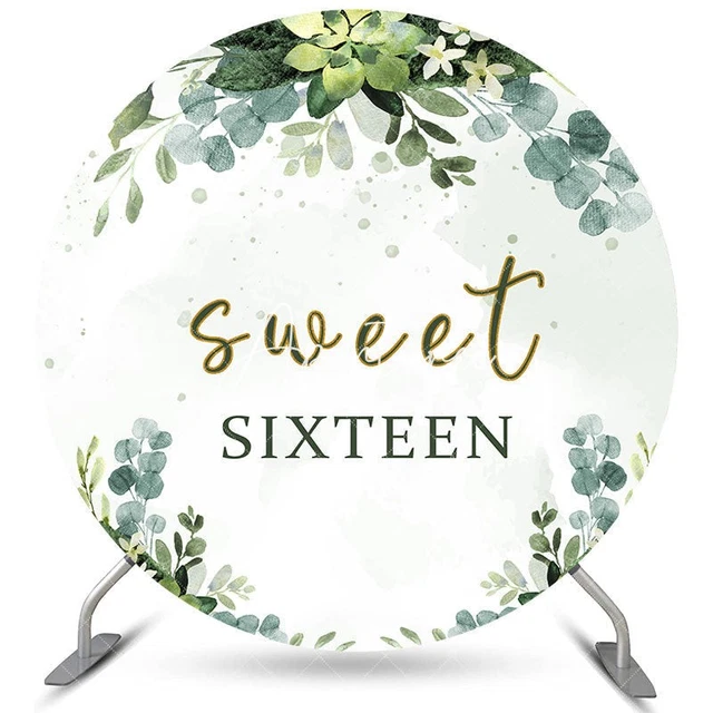 GREEN LEAVES SWEET 16th Happy Birthday Round Backdrop $36.09 - PicClick AU