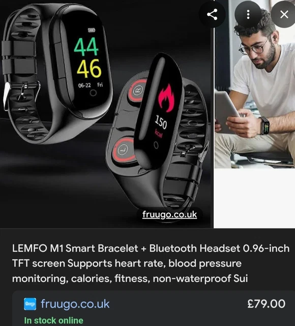 M1 SMART BRACLET TWS Earbuds BT 5.0 Wireless Music Buds+ Heart Step ...