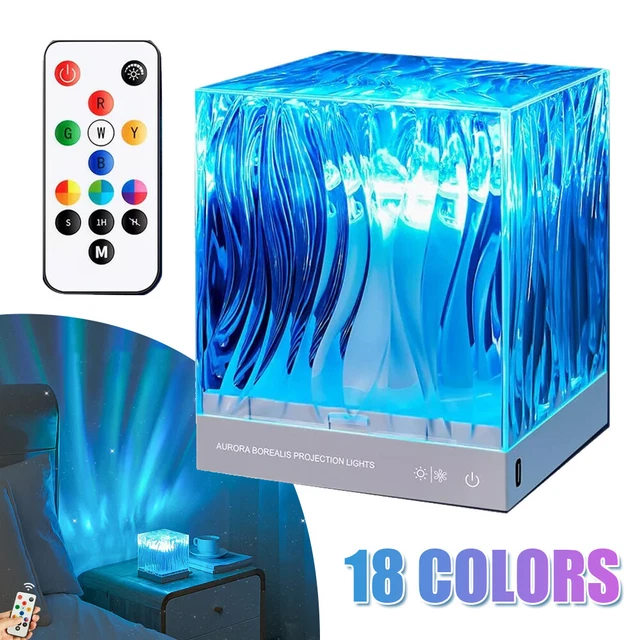 NORTHERN LIGHTS CUBE,18 Colors Dynamic Water Wave Night Light with Remote £16.90 - PicClick UK
