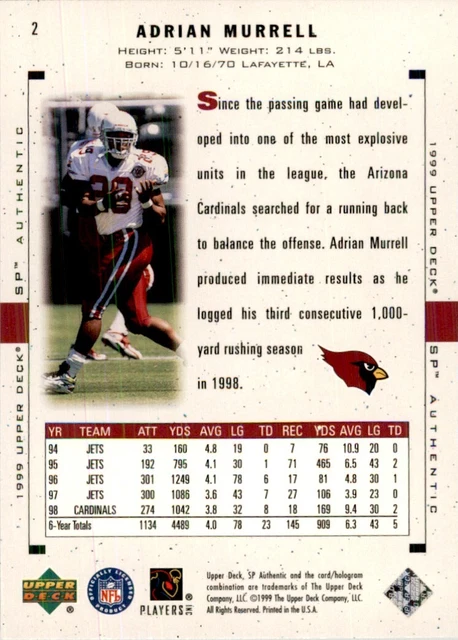 1999 CARTES DE football authentiques Adrian Murrell Upper Deck SP #2 ...