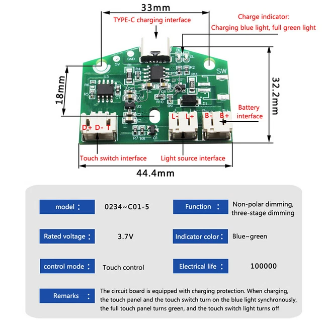 TYPE-C TABLE LAMP circuit board PCB stepless dimming led lamp control ...