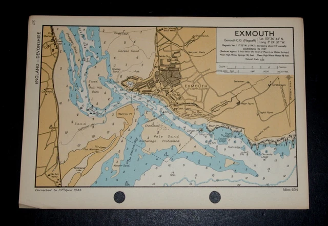 EXMOUTH, DEVON - Rare Vintage WW2 Naval Military Map 1943 topology £4. ...