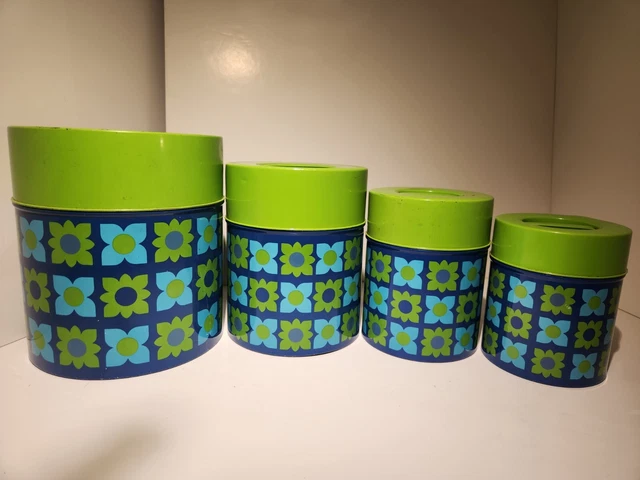 JAPANESE CANISTER SET Tin 1960s 1970s MCM Psychedelic Era Vintage ...