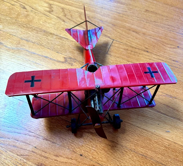 VINTAGE RED BARON Tin Metal WW1 German Bi-Plane Aircraft Rustic Decor ...