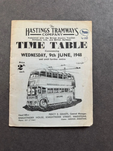 JUNE 1948 HASTINGS Tramways Maidstone Kent Trolley Bus Omnibus ...
