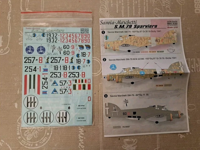 SM.79 SPARVIERO PRINT Scale Decals For Italeri Airfix Kit 1/72 EUR 10 ...