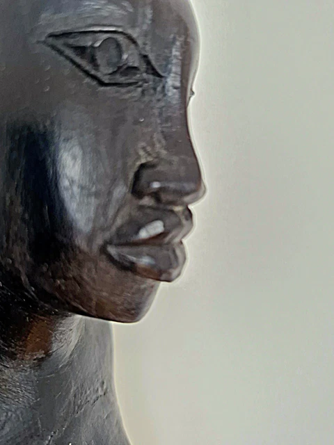 STATUETTE BUSTE DE femme africaine en bois noir ébène sculpté EUR 20,00 ...