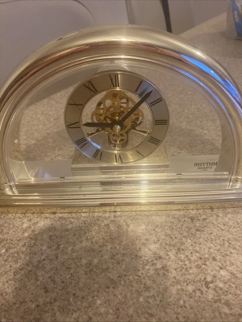 HALF MOON SKELETON Rhythm Quartz mantle desk clock Japan Tested Working ...