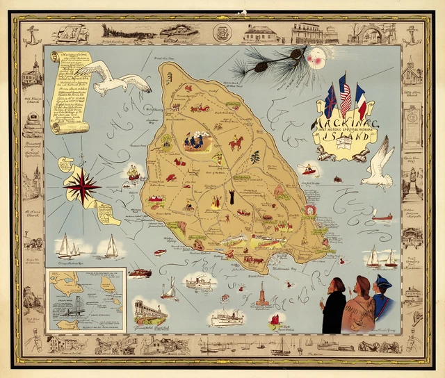 EARLY PICTORIAL MAP Mackinac Most Historic Spot in Michigan 11x13 Wall ...