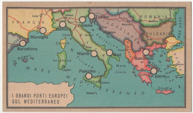 STAMPA DIDATTICA ANNI '60, Scheda Cartina Carta Geografica - Porti ...