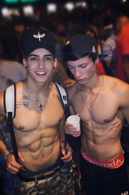 Shirtless Male Muscular Handsome Frat Jock Dudes Cute Duo Club Photo