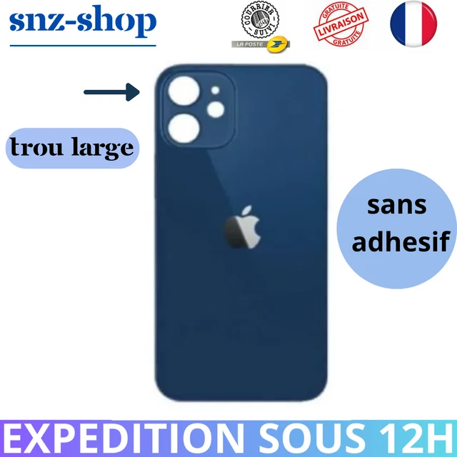 VITRE ARRIÈRE IPHONE 12 Mini Bleu Avec Logo Sans Adhésif Pré-installer Big Hole EUR 6,99 ...
