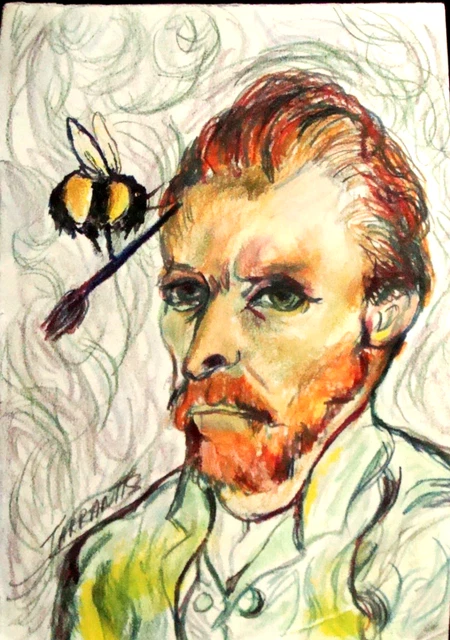 ORIGINAL COLORED PENCIL sketch portraitVincent 8" x 5.5" paper signed ...