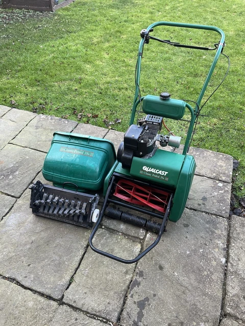 QUALCAST CLASSIC PETROL 35S Petrol Cylinder Lawn Mower with Scarifier ...