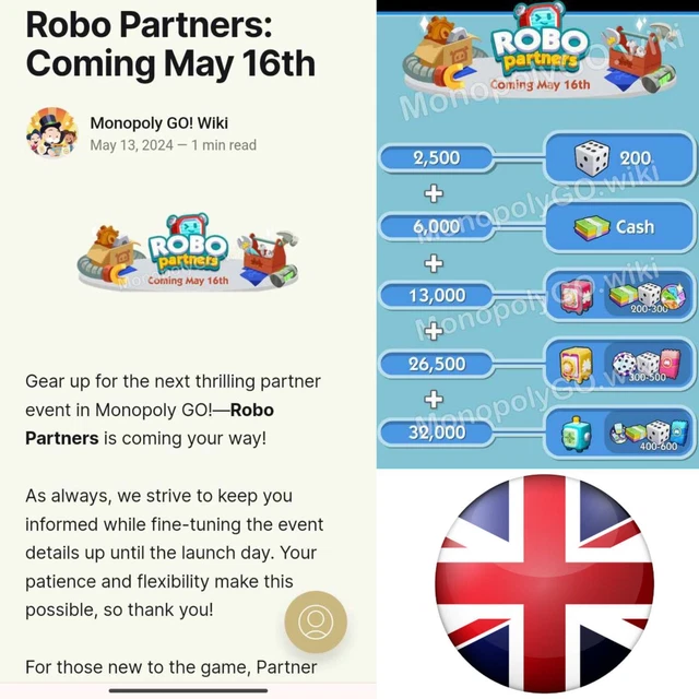 ROBO PARTNERS EVENT Monopoly Go Full Carry 80K points (extrêmement ...