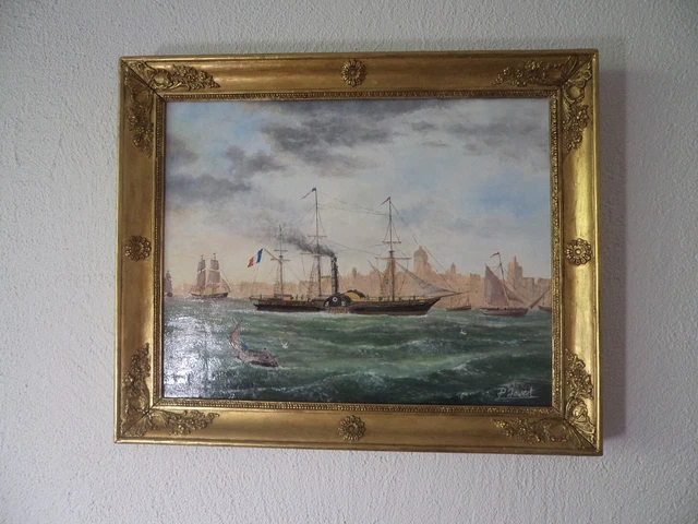 TABLEAU MARINE HUILE sur toile signé sur cadre doré EUR 1,00 - PicClick FR