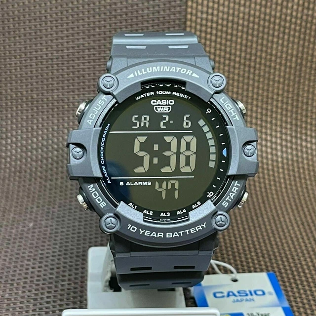 CASIO AE-1500WH-8B DIGITAL Wide Face Dual Time Chronomètre Alarme ...