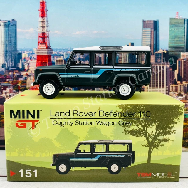 MINI GT 1/64 Land Rover Defender 110 1985 County Station Wagon Grey RHD ...