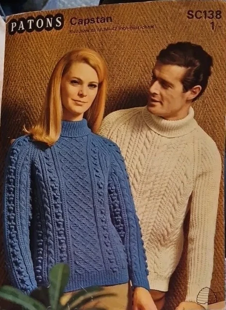 ORIGINAL VINTAGE PATONS KNITTING PATTERN HIS & HERS ARAN SWEATERS No ...