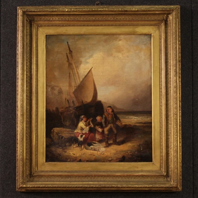 TABLEAU MARINE SIGNÉE datée 1868 ancienne peinture huile sur toile ...